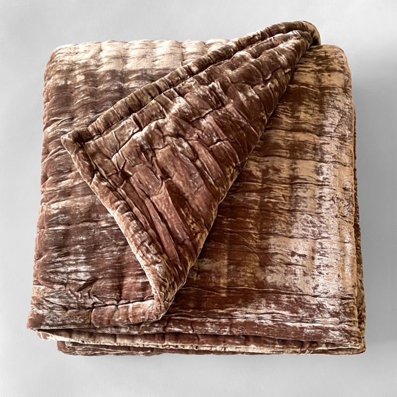 Handmade Slate Silk Velvet Pick Stitch Quilts & Bed Throws | ANICHINI