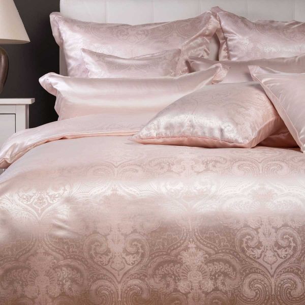 The Ultimate Luxury Silk Sheet Sets In A Rose Pink Silk Paisley Pattern ...